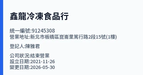 鑫龍冷凍食品行的照片-統編 91245308(新北市) 公司登記資料與營業項目詳細圖表