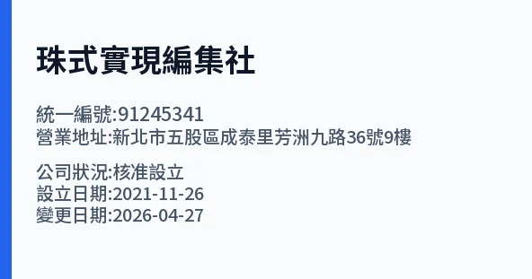 珠式實現編集社的照片-統編 91245341(新北市) 公司登記資料與營業項目詳細圖表