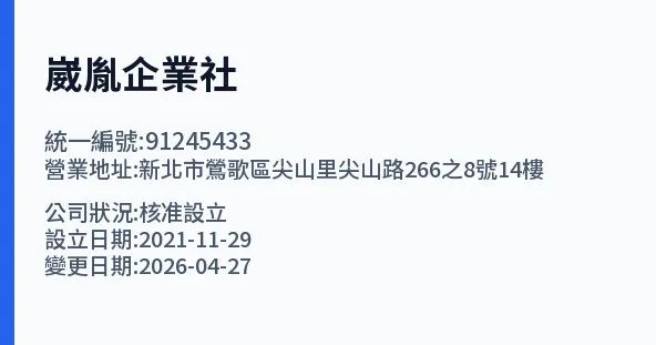 崴胤企業社的照片-統編 91245433(新北市) 公司登記資料與營業項目詳細圖表