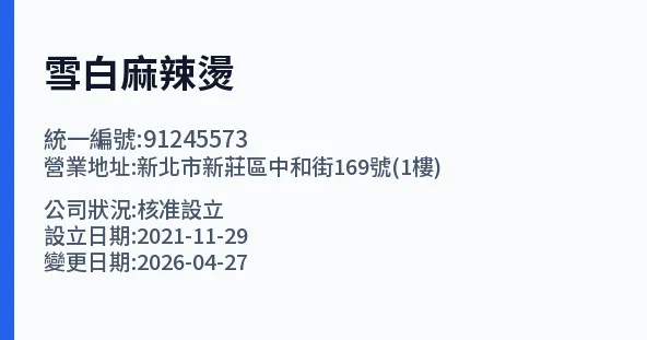 雪白麻辣燙的照片-統編 91245573(新北市) 公司登記資料與營業項目詳細圖表