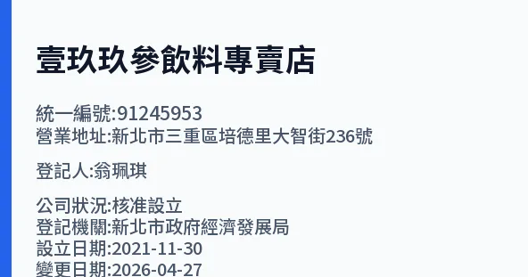 壹玖玖參飲料專賣店的照片-統編 91245953(新北市) 公司登記資料與營業項目詳細圖表