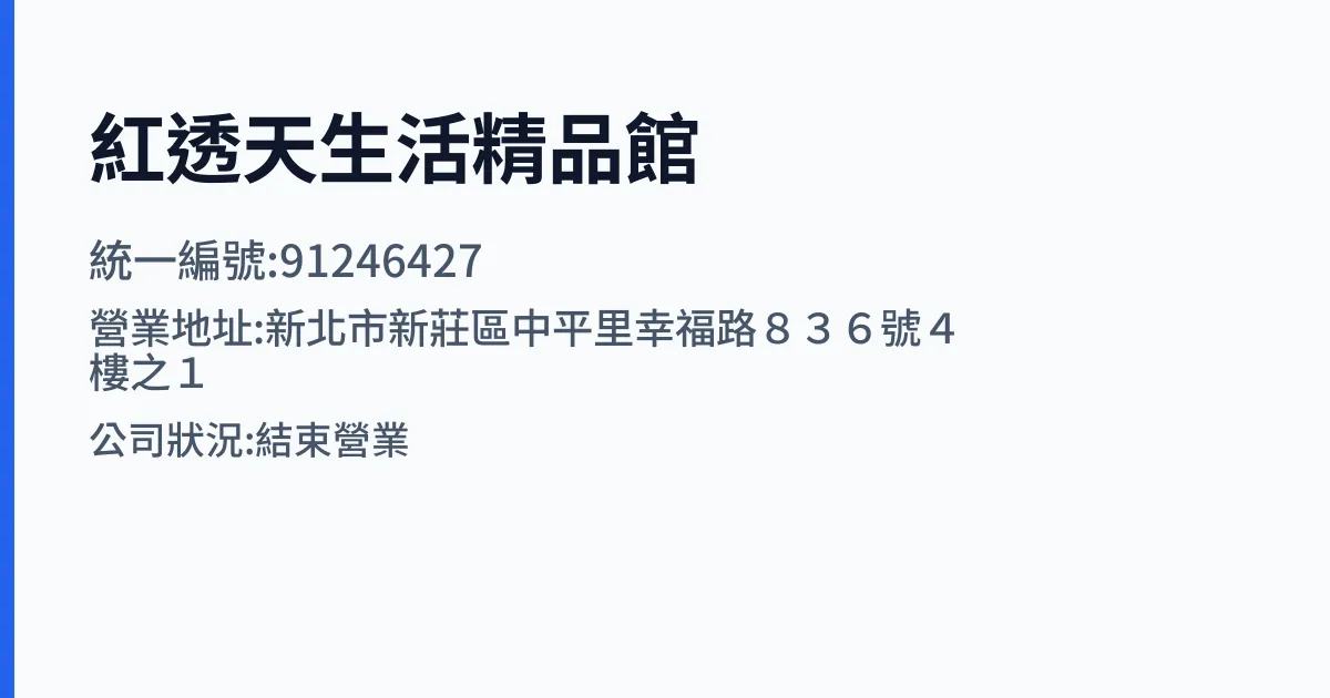 紅透天生活精品館 - 統編 91246427(新北市) 公司登記資料與營業項目詳細圖表