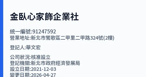 金臥心家飾企業社的照片-統編 91247592(新北市) 公司登記資料與營業項目詳細圖表