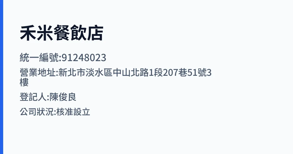 禾米餐飲店 - 統編 91248023(新北市) 公司登記資料與營業項目詳細圖表