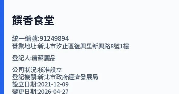 饌香食堂的照片-統編 91249894(新北市) 公司登記資料與營業項目詳細圖表