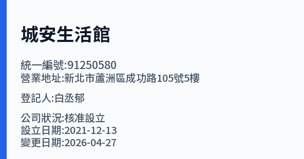 城安生活館的照片-統編 91250580(新北市) 公司登記資料與營業項目詳細圖表
