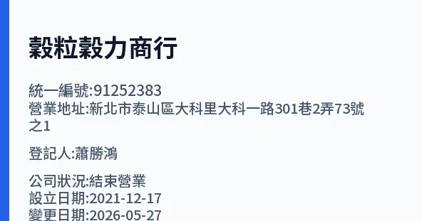 穀粒穀力商行的照片-統編 91252383(新北市) 公司登記資料與營業項目詳細圖表