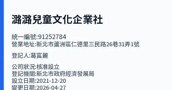 潞潞兒童文化企業社的照片-統編 91252784(新北市) 公司登記資料與營業項目詳細圖表