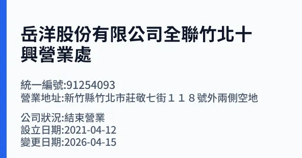 岳洋股份有限公司全聯竹北十興營業處的照片-統編 91254093(新竹縣) 公司登記資料與營業項目詳細圖表