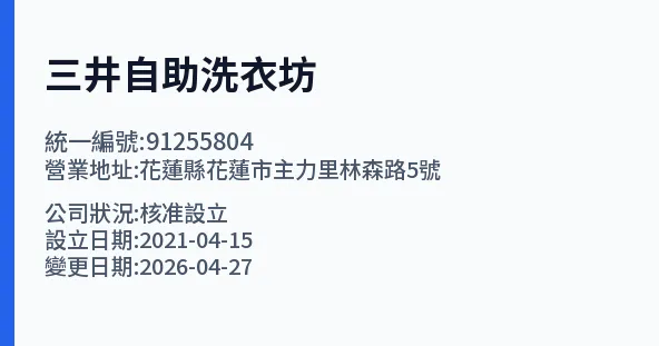 三井自助洗衣坊的照片-統編 91255804(花蓮縣) 公司登記資料與營業項目詳細圖表