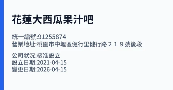 花蓮大西瓜果汁吧的照片-統編 91255874(桃園市) 公司登記資料與營業項目詳細圖表