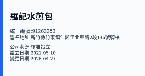 羅記水煎包的照片-統編 91263353(新竹縣) 公司登記資料與營業項目詳細圖表