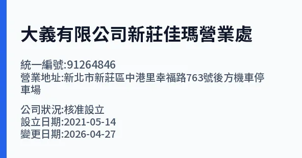 大義有限公司新莊佳瑪營業處的照片-統編 91264846(新北市) 公司登記資料與營業項目詳細圖表