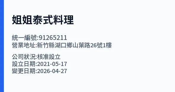 姐姐泰式料理的照片-統編 91265211(新竹縣) 公司登記資料與營業項目詳細圖表