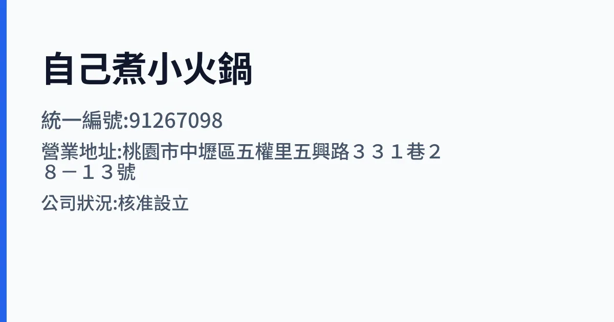 自己煮小火鍋 - 統編 91267098(桃園市) 公司登記資料與營業項目詳細圖表