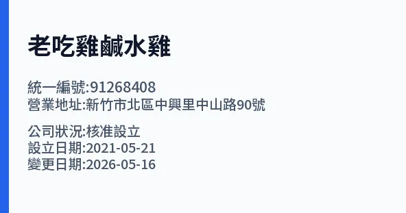 老吃雞鹹水雞的照片-統編 91268408(新竹市) 公司登記資料與營業項目詳細圖表