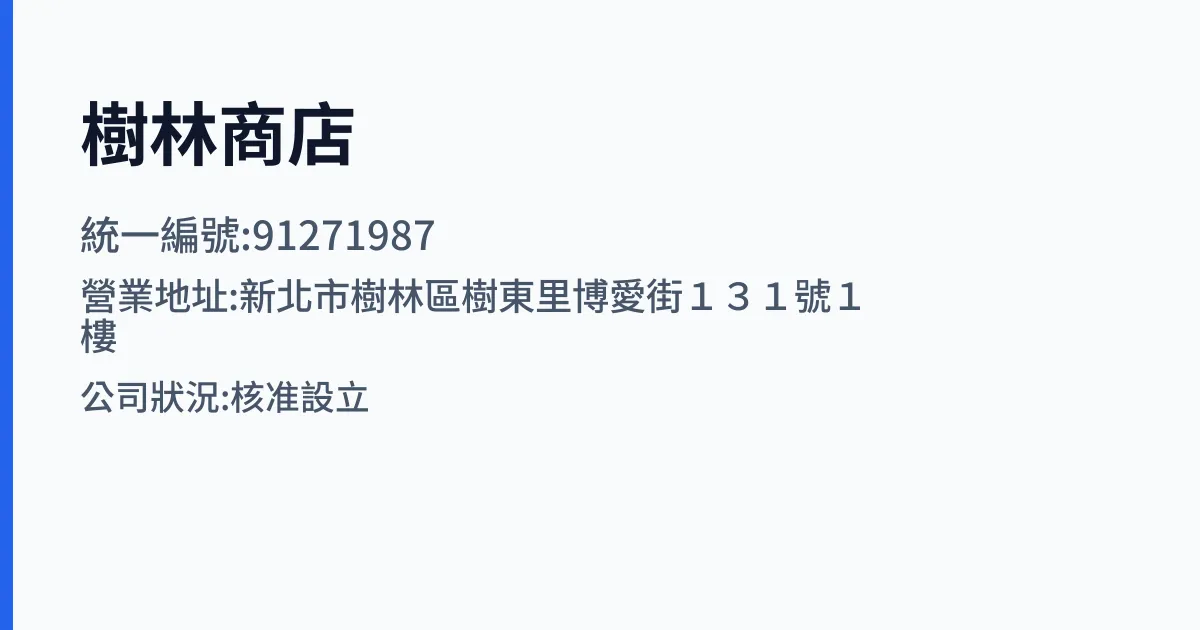 樹林商店 - 統編 91271987(新北市) 公司登記資料與營業項目詳細圖表
