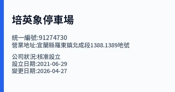 培英象停車場的照片-統編 91274730(宜蘭縣) 公司登記資料與營業項目詳細圖表
