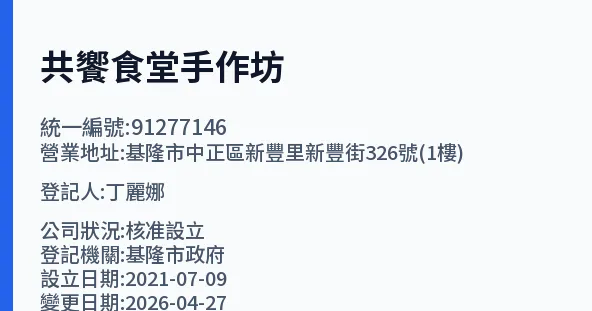 共饗食堂手作坊的照片-統編 91277146(基隆市) 公司登記資料與營業項目詳細圖表