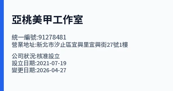 亞桃美甲工作室的照片-統編 91278481(新北市) 公司登記資料與營業項目詳細圖表