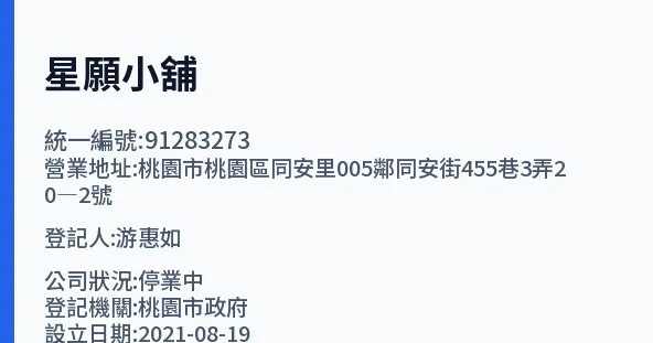 星願小舖的照片-統編 91283273(桃園市) 公司登記資料與營業項目詳細圖表