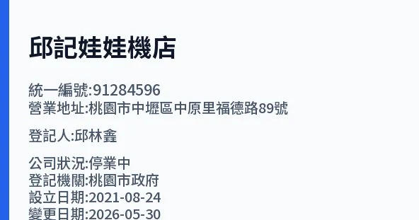 邱記娃娃機店的照片-統編 91284596(桃園市) 公司登記資料與營業項目詳細圖表