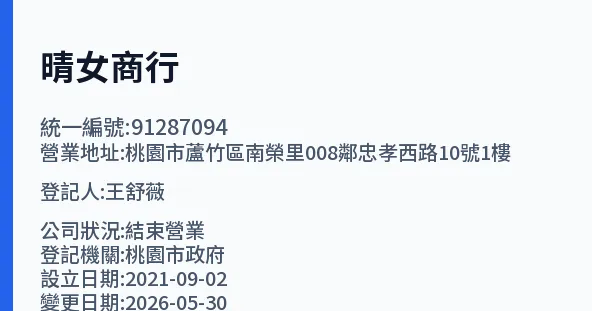 晴女商行的照片-統編 91287094(桃園市) 公司登記資料與營業項目詳細圖表