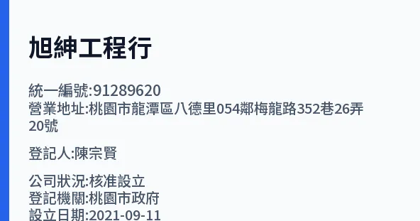 旭紳工程行的照片-統編 91289620(桃園市) 公司登記資料與營業項目詳細圖表