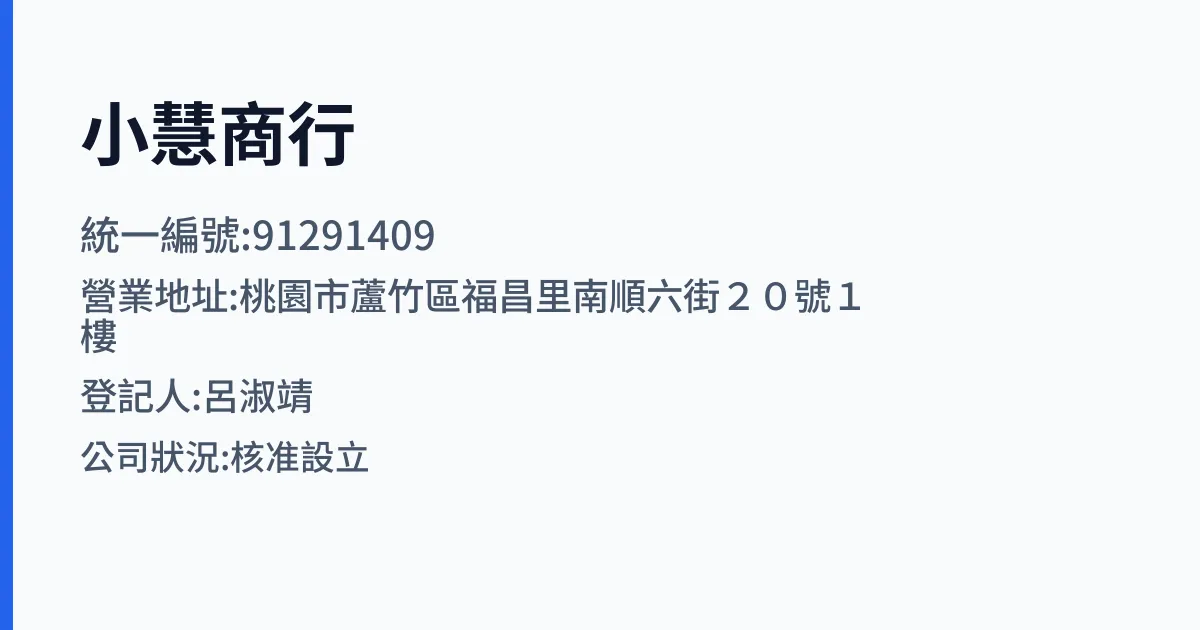 小慧商行 - 統編 91291409(桃園市) 公司登記資料與營業項目詳細圖表
