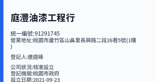 庭灃油漆工程行的照片-統編 91291745(桃園市) 公司登記資料與營業項目詳細圖表