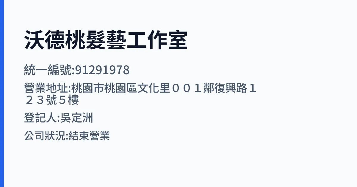 沃德桃髮藝工作室 - 統編 91291978(桃園市) 公司登記資料與營業項目詳細圖表