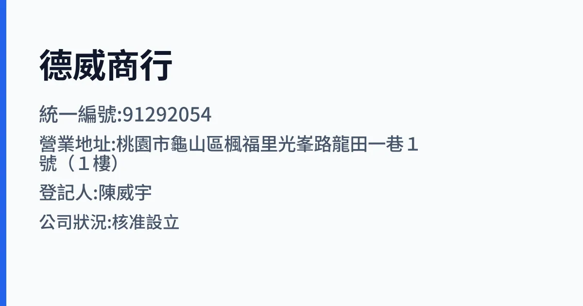 德威商行 - 統編 91292054(桃園市) 公司登記資料與營業項目詳細圖表