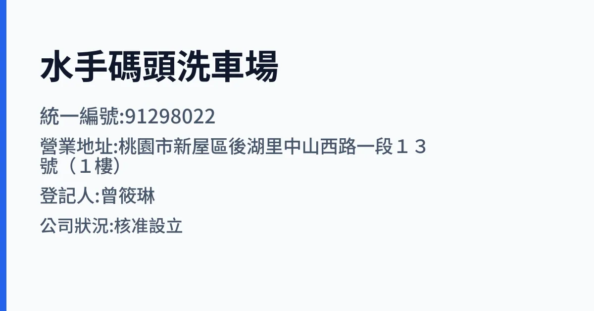 水手碼頭洗車場 - 統編 91298022(桃園市) 公司登記資料與營業項目詳細圖表