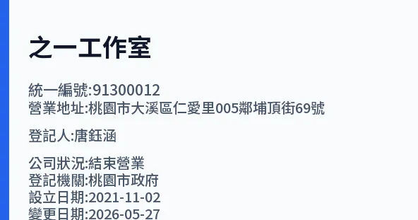 之一工作室的照片-統編 91300012(桃園市) 公司登記資料與營業項目詳細圖表
