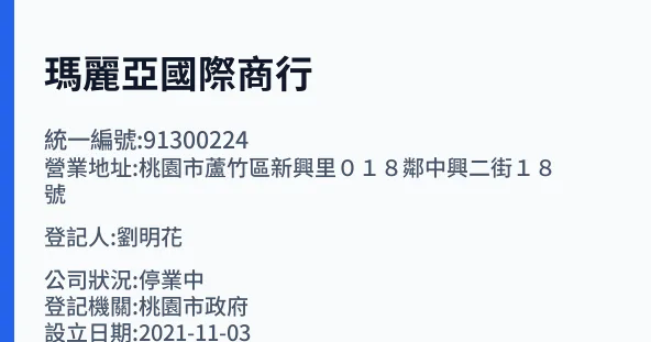 瑪麗亞國際商行的照片-統編 91300224(桃園市) 公司登記資料與營業項目詳細圖表