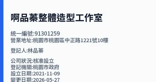 啊品蓁整體造型工作室的照片-統編 91301259(桃園市) 公司登記資料與營業項目詳細圖表