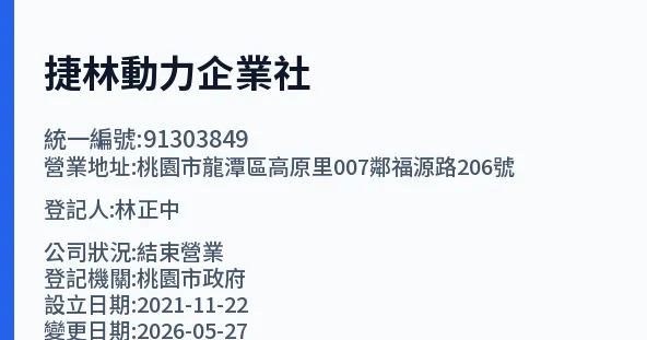 捷林動力企業社的照片-統編 91303849(桃園市) 公司登記資料與營業項目詳細圖表