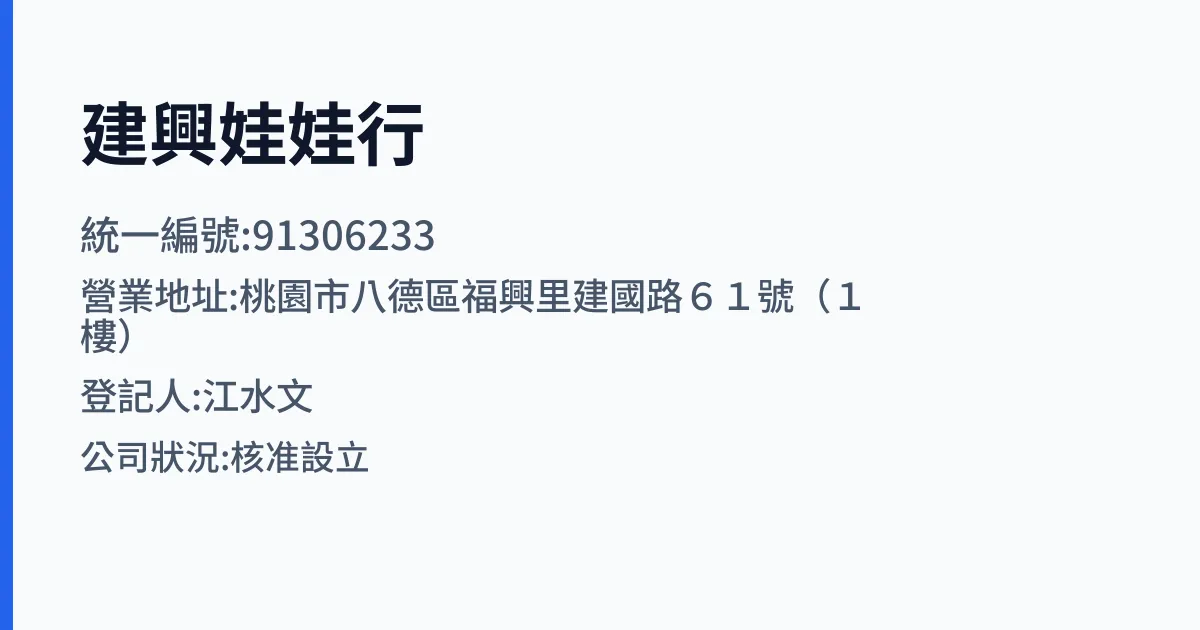 建興娃娃行 - 統編 91306233(桃園市) 公司登記資料與營業項目詳細圖表