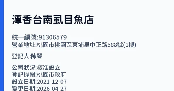 潭香台南虱目魚店的照片-統編 91306579(桃園市) 公司登記資料與營業項目詳細圖表