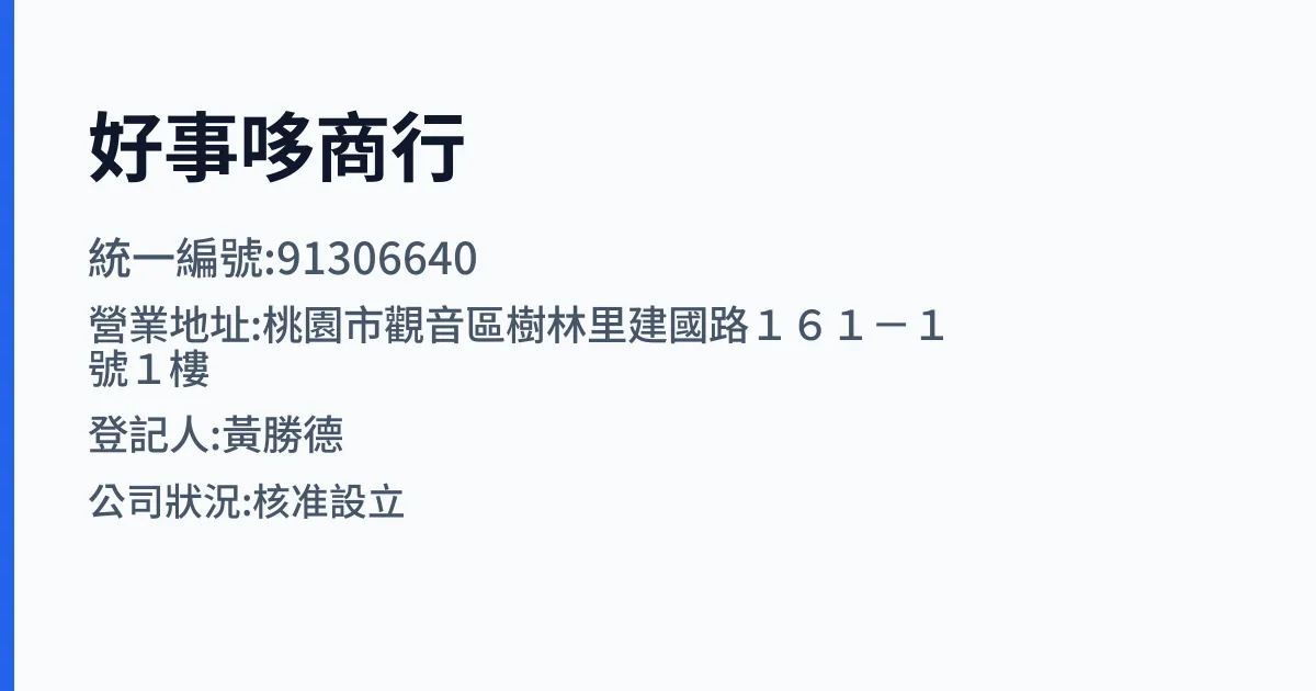 好事哆商行 - 統編 91306640(桃園市) 公司登記資料與營業項目詳細圖表