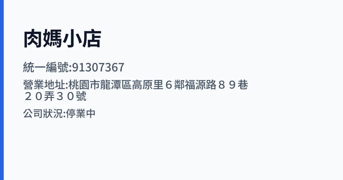肉媽小店 - 統編 91307367(桃園市) 公司登記資料與營業項目詳細圖表