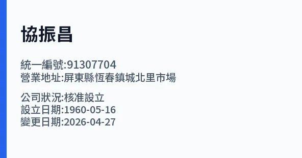 協振昌的照片-統編 91307704(屏東縣) 公司登記資料與營業項目詳細圖表