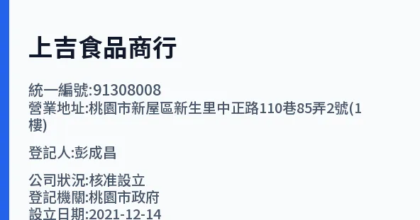上吉食品商行的照片-統編 91308008(桃園市) 公司登記資料與營業項目詳細圖表