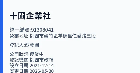 十圃企業社的照片-統編 91308041(桃園市) 公司登記資料與營業項目詳細圖表