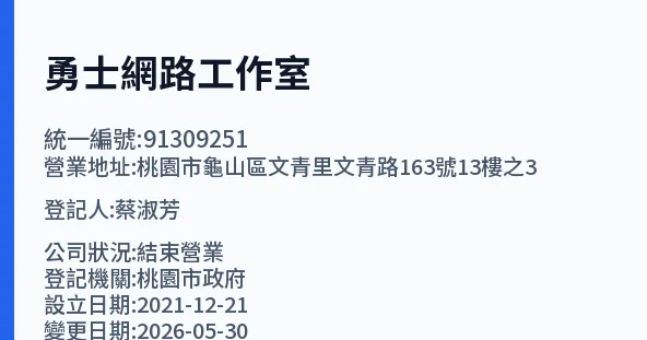 勇士網路工作室的照片-統編 91309251(桃園市) 公司登記資料與營業項目詳細圖表