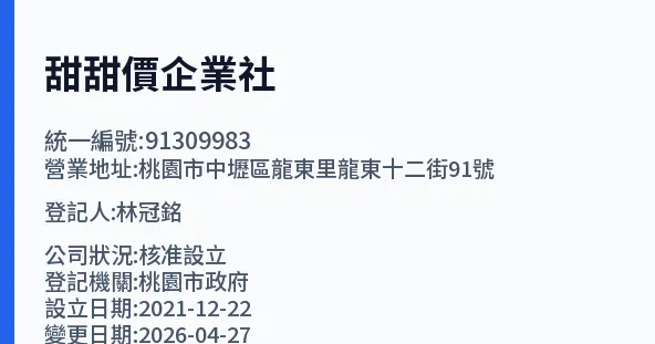 甜甜價企業社的照片-統編 91309983(桃園市) 公司登記資料與營業項目詳細圖表