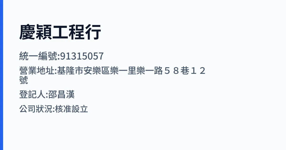 慶穎工程行 - 統編 91315057(基隆市) 公司登記資料與營業項目詳細圖表