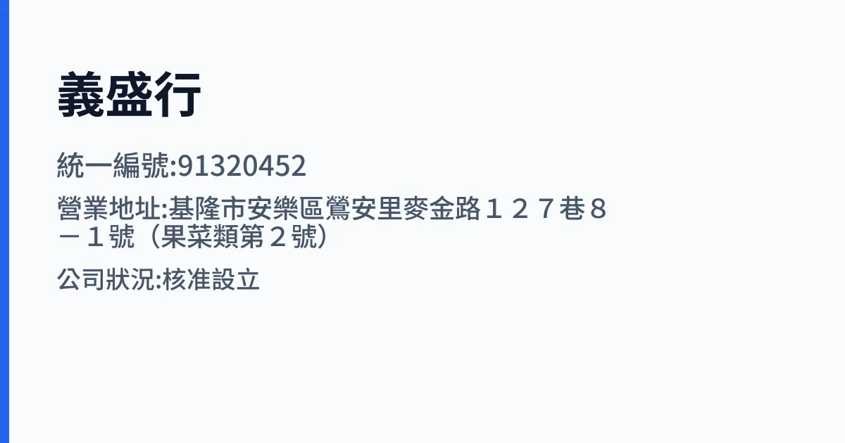 義盛行 - 統編 91320452(基隆市) 公司登記資料與營業項目詳細圖表