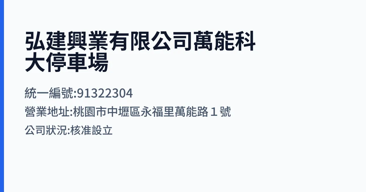 弘建興業有限公司萬能科大停車場 - 統編 91322304（桃園市） 公司登記資料與營業項目詳細圖表