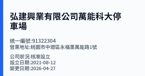 弘建興業有限公司萬能科大停車場的照片-統編 91322304(桃園市) 公司登記資料與營業項目詳細圖表